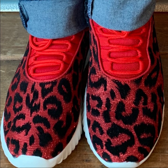 Shoes | Red Glitter Leopard Sneakers | Poshmark